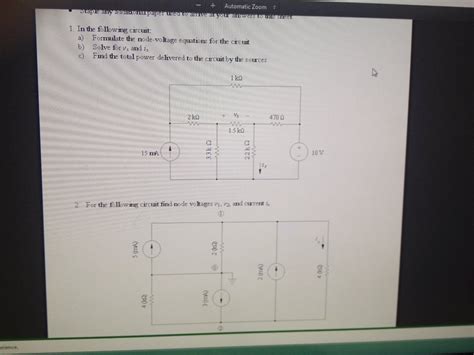 Solved In The Following Circuit Formulate The Node Voltage Chegg