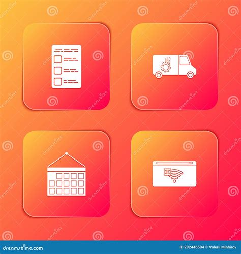 Set Create Account Screen On Mobile Car Service Calendar And No Internet Connection Icon