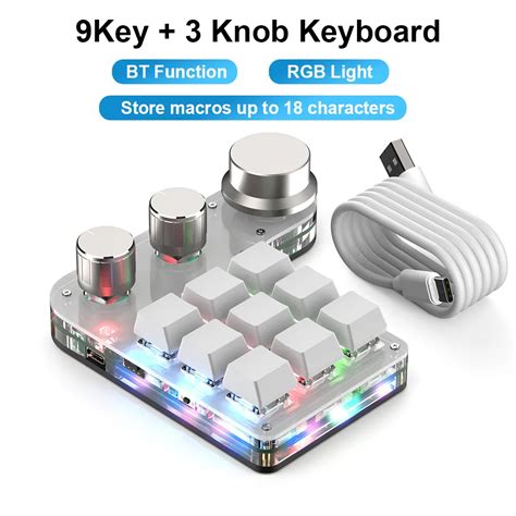 Mini Key RGB Macro Keyboard With Characters Acrylic Knobs Wireless BT And Mechanical
