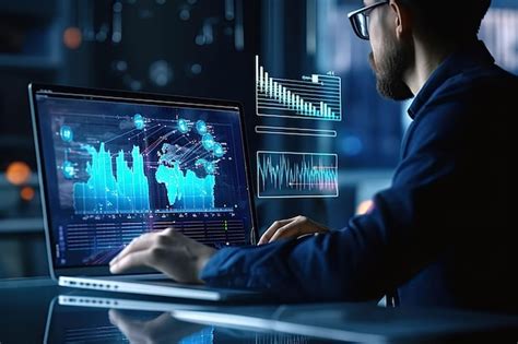 Premium Photo Data Visualization Of A Man Working On A Laptop With