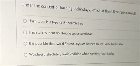 Solved Under The Context Of Hashing Technology Which Of The
