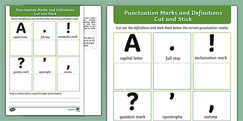 Punctuation Marks And Definitions Cut And Stick Activity
