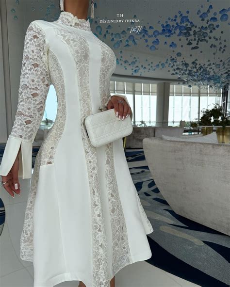Thekra ‎كولكشن العيد Eid3 الطول حسب الاختيار فستان اوف وايت بقصات من