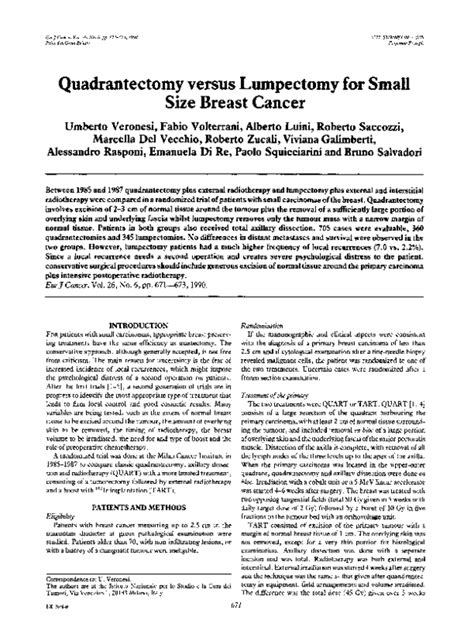 Pdf Quadrantectomy Versus Lumpectomy For Small Size Breast Cancer