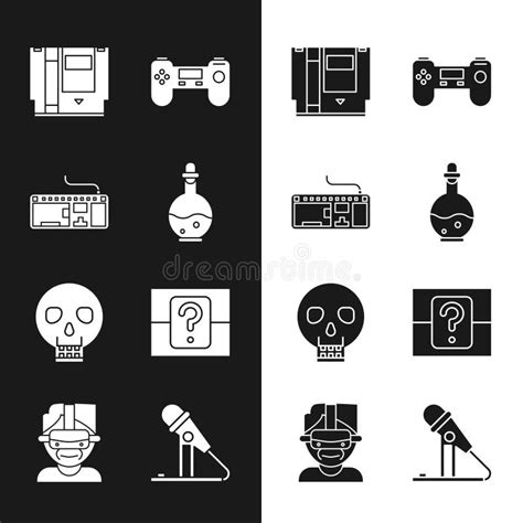 Set Bottle With Magic Elixir Computer Keyboard Cartridge Gamepad Skull Mystery Or Random