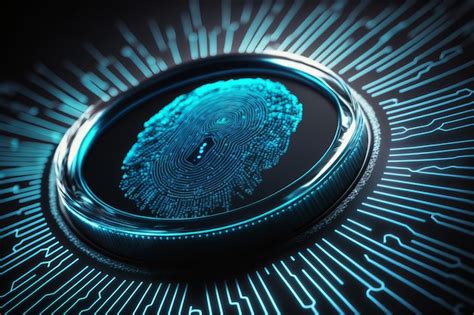 생체 인식 및 사이버 보안 개념 어두운 배경에 빛나는 네온 지문 생성 Ai 그림 프리미엄 사진