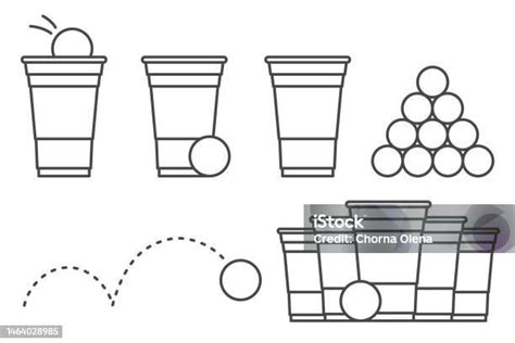 맥주 퐁 그림을 개략적으로 설명합니다 플라스틱 컵과 공이 튀는 맥주 전통적인 파티 음주 게임 벡터 Championship에 대한 스톡 벡터 아트 및 기타 이미지 Istock