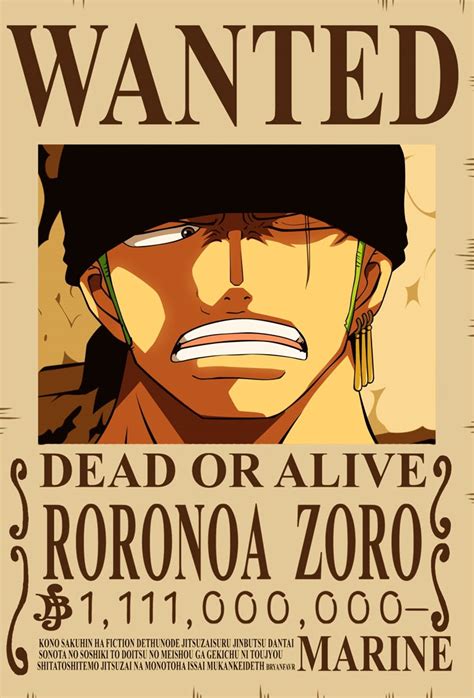 Roronoa Zoro Bounty Wanted Poster One Piece New Update Vintage High Quality Poster One Piece