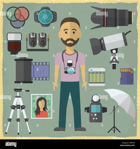 Photography Character Flat Design Photography Flat Icons Vector Illustration Stock Vector