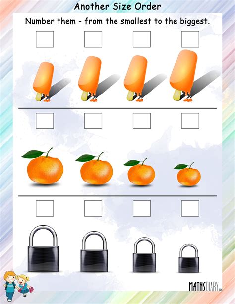 Number Objects In Ascending Order Of Size Math Worksheets