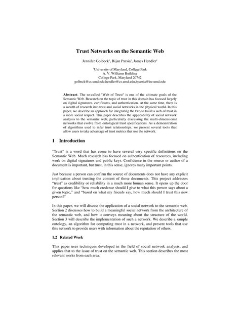 Pdf Trust Networks On The Semantic Web