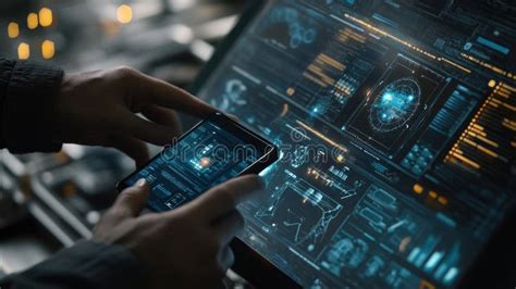 Software Engineer Using Smartphone And Computer With Futuristic