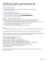 Java Programming Lab Data Types Class Constructors CST F Lab Exercise Due Date