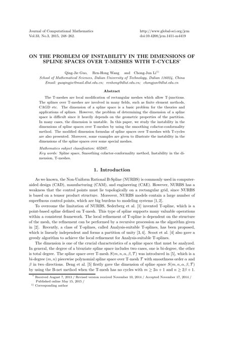 PDF On The Problem Of Instability In The Dimensions Of Spline Spaces Over T Meshes With T Cycles