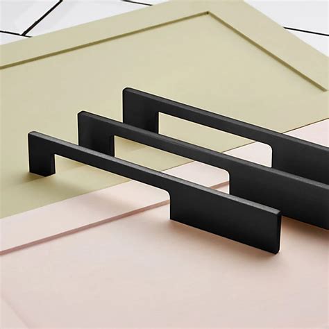 Black Slimline Square Cabinet Pull Handle Solid Brass Hole Centre