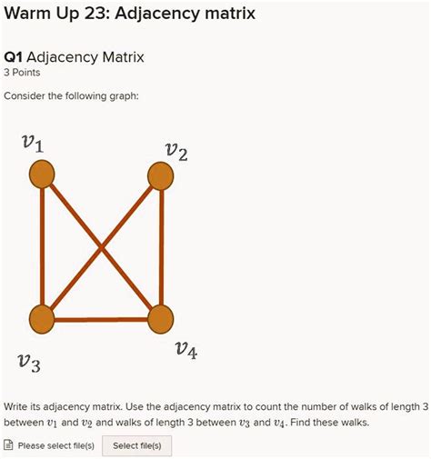 SOLVED Warm Up Adjacency Matrix Adjacency Matrix Points Consider The Following Graph