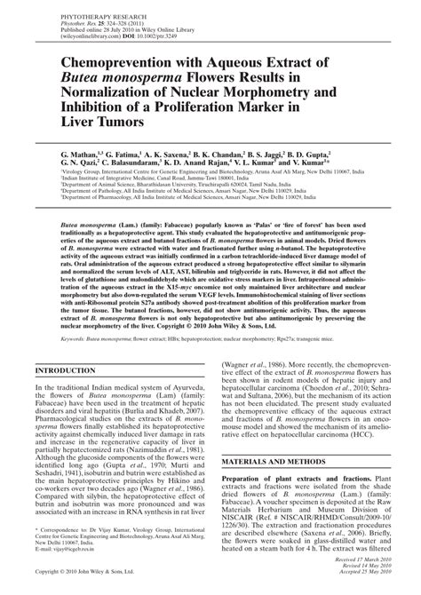 Pdf Chemoprevention With Aqueous Extract Of Butea Monosperma Flowers