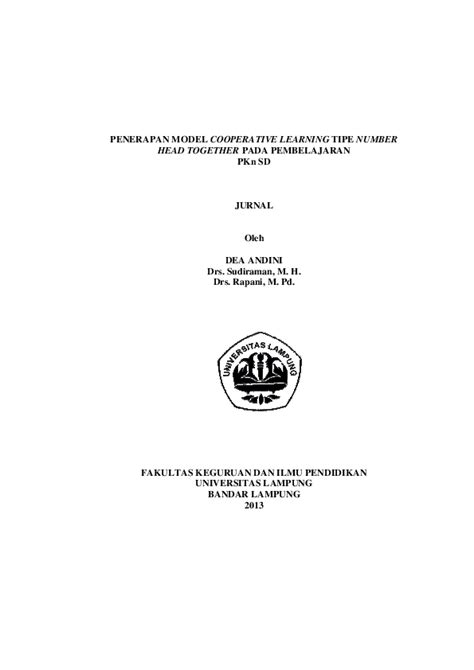 Pdf Penerapan Model Cooperative Learning Tipe Number Head Together