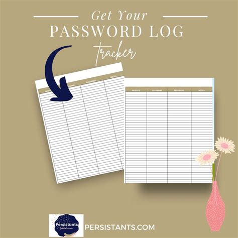 Password Log Tracker Printable Persistants