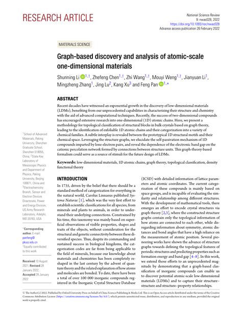 Pdf Graph Based Discovery And Analysis Of Atomic Scale One Dimensional Materials