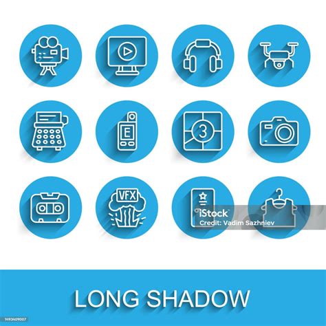 세트 라인 레트로 오디오 카세트 테이프 Vfx 시네마 카메라 무대 뒤 민소매 티셔츠 라이트 미터 사진 및 오래된 영화 카운트 다운 프레임 아이콘 벡터 가정의 방에 대한 스톡