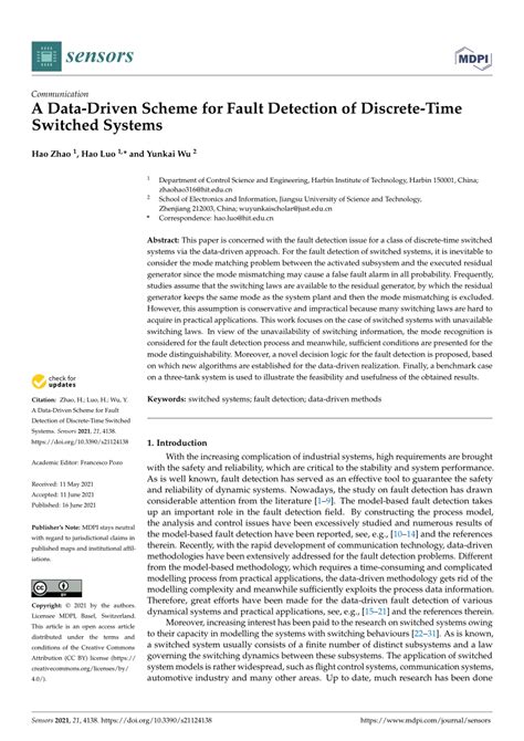 Pdf A Data Driven Scheme For Fault Detection Of Discrete Time