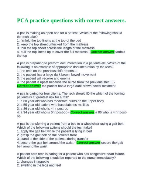 Pca Practice Questions With Correct Answers Exams Medicine Docsity
