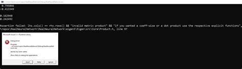 C Assertion Failed Lhs Cols Rhs Rows Invalid Matrix Product Stack Overflow