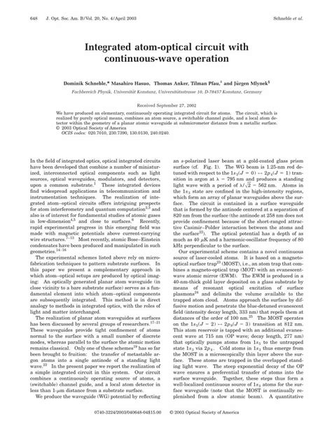 Pdf Integrated Atom Optical Circuit With Continuous Wave Operation Dokumen Tips