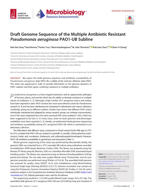 Pdf Draft Genome Sequence Of The Multiple Antibiotic Resistant Pseudomonas Aeruginosa Pao1 Ub