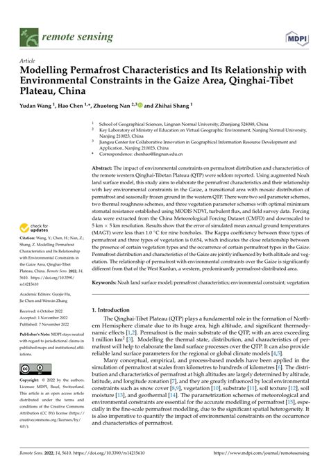 Pdf Modelling Permafrost Characteristics And Its Relationship With