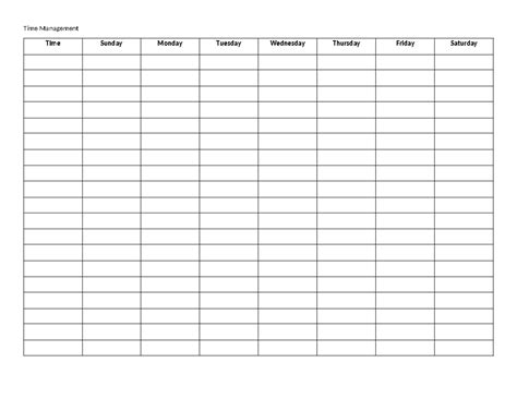 COL Time Management Grid F COL Time Management Time Sunday Monday Tuesday