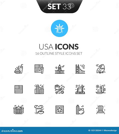 Outline Black Icons Set In Thin Modern Design Style Stock Vector Illustration Of National