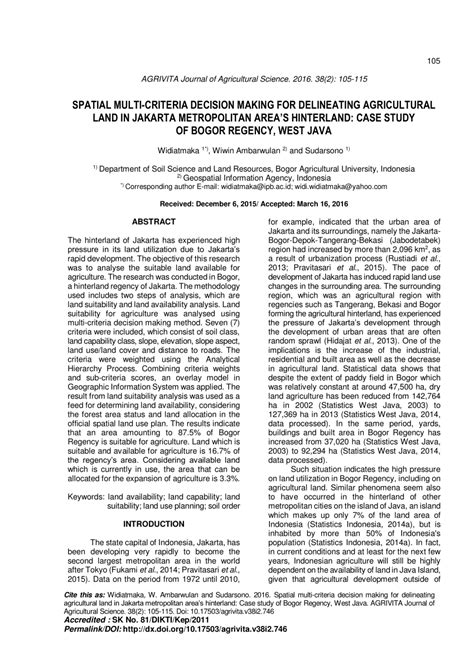 Pdf Spatial Multi Criteria Decision Making For Delineating Agricultural Land In Jakarta