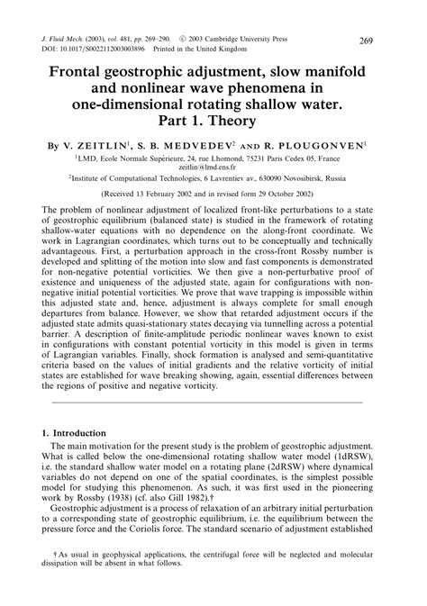 Pdf Frontal Geostrophic Adjustment Slow Manifold And Nonlinear Wave