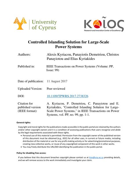 Pdf Controlled Islanding Solution For Large Scale Power Systems