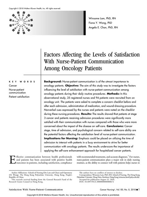 Factors Affecting The Levels Of Satisfaction With Nurse Patient