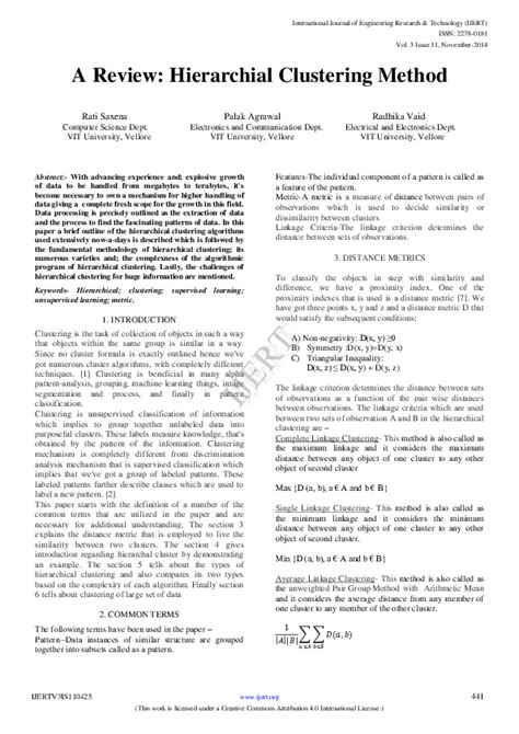 pdf ijert a review hierarchial clustering method