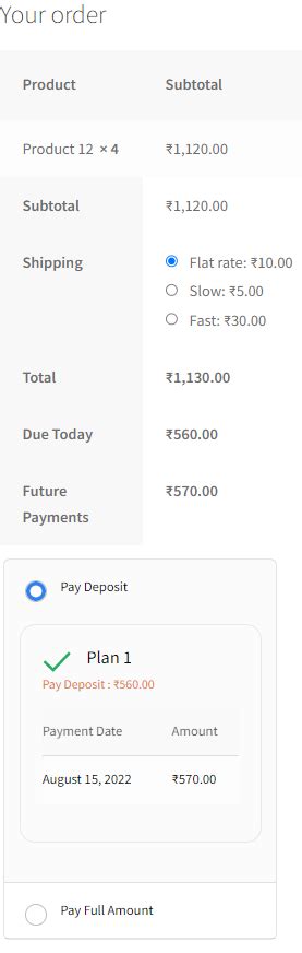 show woocommerce deposits option based on cart amount acowebs