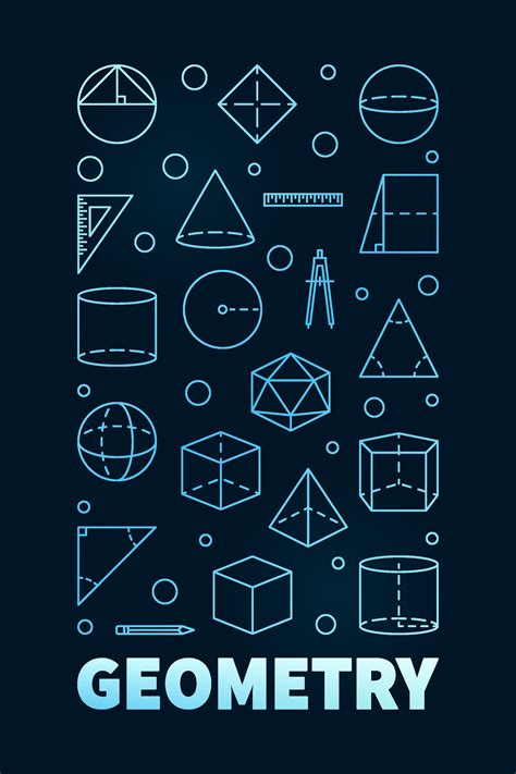 Geometry Learning Course Concept Vector Blue Thin Line Vertical Banner Or Illustration With