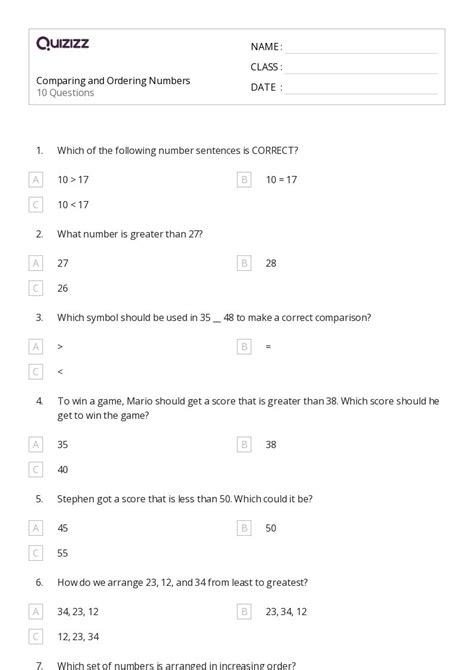 Year 1 Comparing And Ordering Numbers Worksheet Fun Activities For