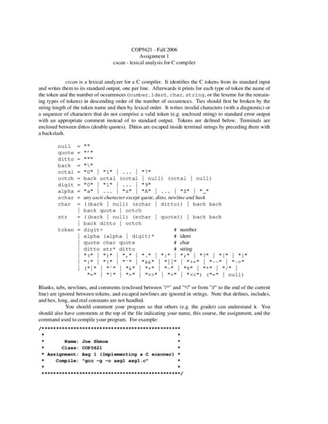 Assignment 1 For Lexical Analysis For C Compiler Cop 5621 Docsity