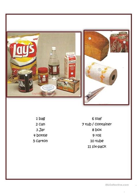 Containers And Quantities English Esl Worksheets For Distance