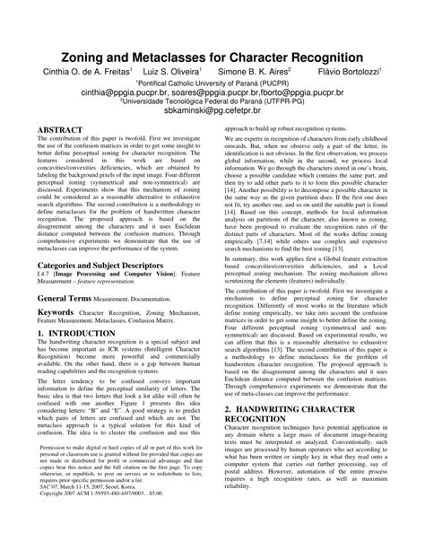 Pdf Zoning And Metaclasses For Character Recognition