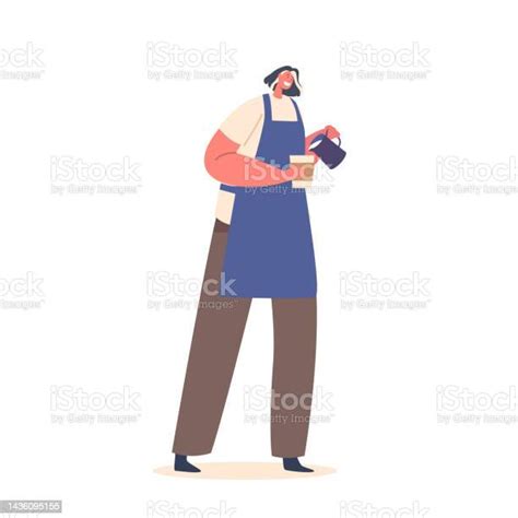 바리스타 여성 캐릭터는 앞치마 작업을 착용 카페 또는 커피 숍에서 신선한 향기로운 음료를 요리합니다 커피를 만드는 소녀 개념에 대한 스톡 벡터 아트 및 기타 이미지 Istock