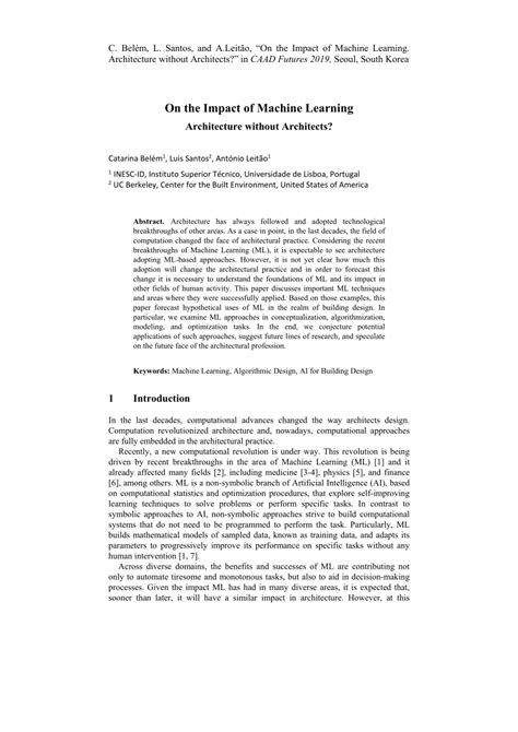 PDF On The Impact Of Machine Learning Architecture Without Architects In CAAD Futures
