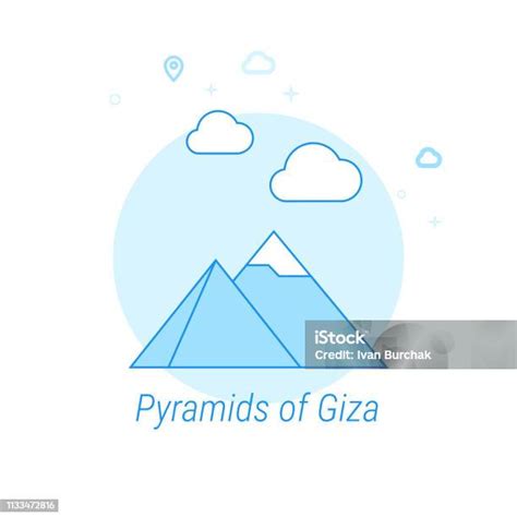 기자의 피라미드 이집트 평면 벡터 일러스트 레이 션 아이콘입니다 밝은 파란색 단색 디자인입니다 편집 가능한 스트로크 개성 개념에 대한 스톡 벡터 아트 및 기타 이미지