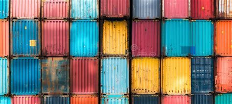 Vibrant Rows Of Cargo Containers In Various Hues Stacked Up In An