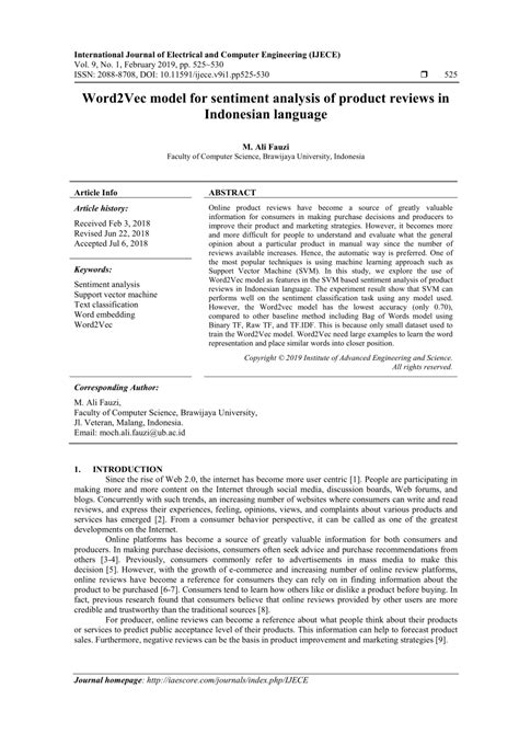 (PDF) Word2Vec model for sentiment analysis of product reviews in ...