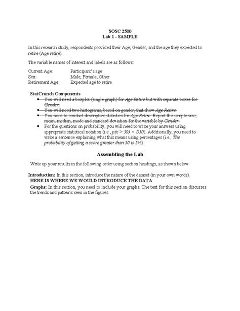 sample lab assignment number 1 components that must be included in